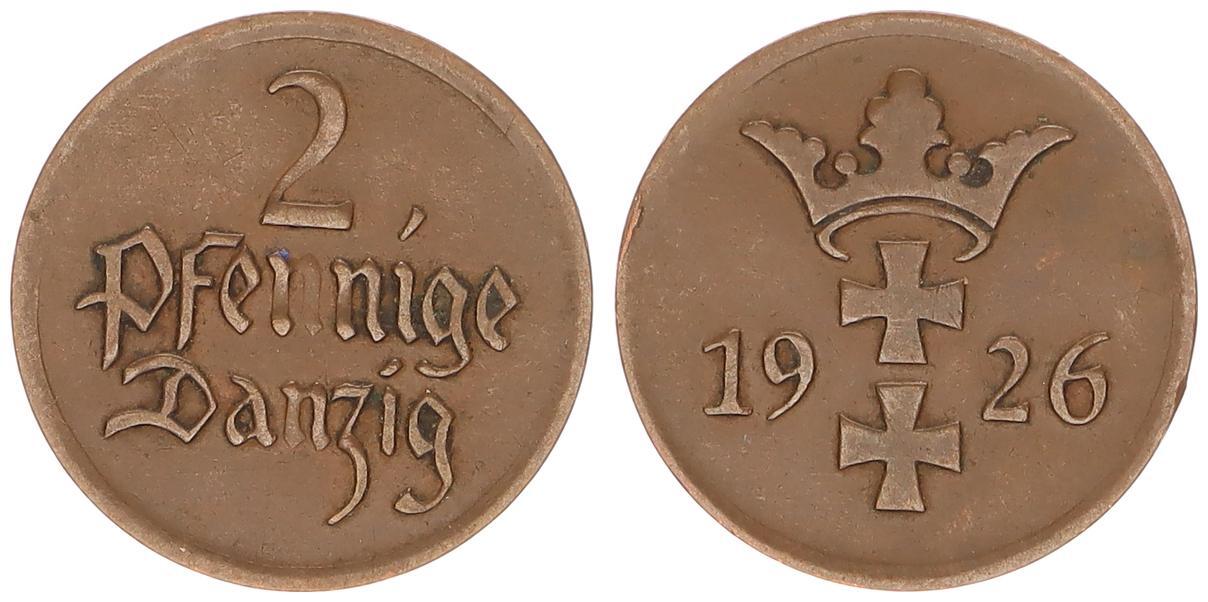 Polen / Danzig 2 Pfennig 1926 aEF | MA-Shops