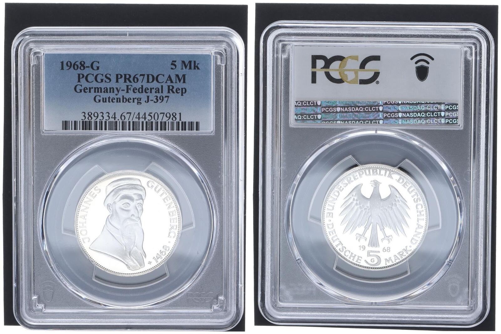 Germany-Federal Rep 1968-G 5 Mark 1968 G Gutenberg Gedenkmünze Polierte ...