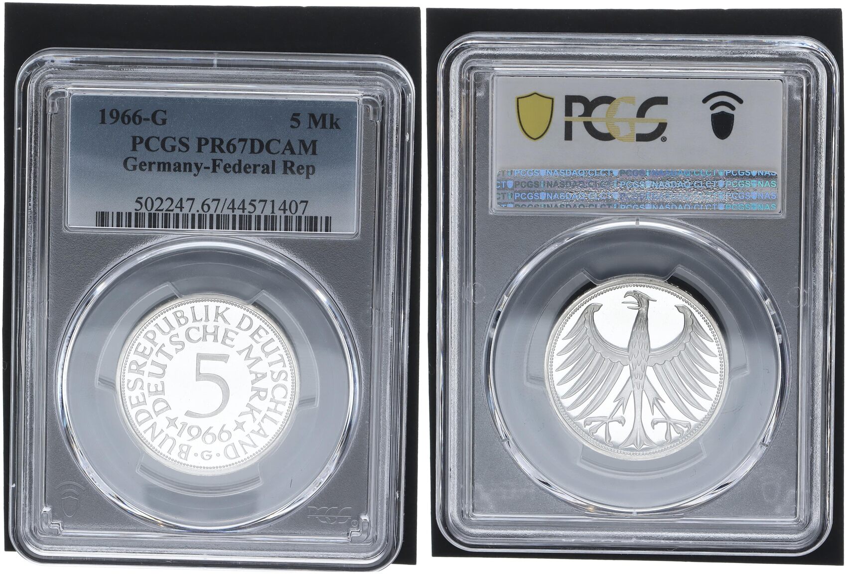 Germany-Federal Rep 5 Mark 1966-G 5 DM Silber Kursmünze 1966 G PCGS ...