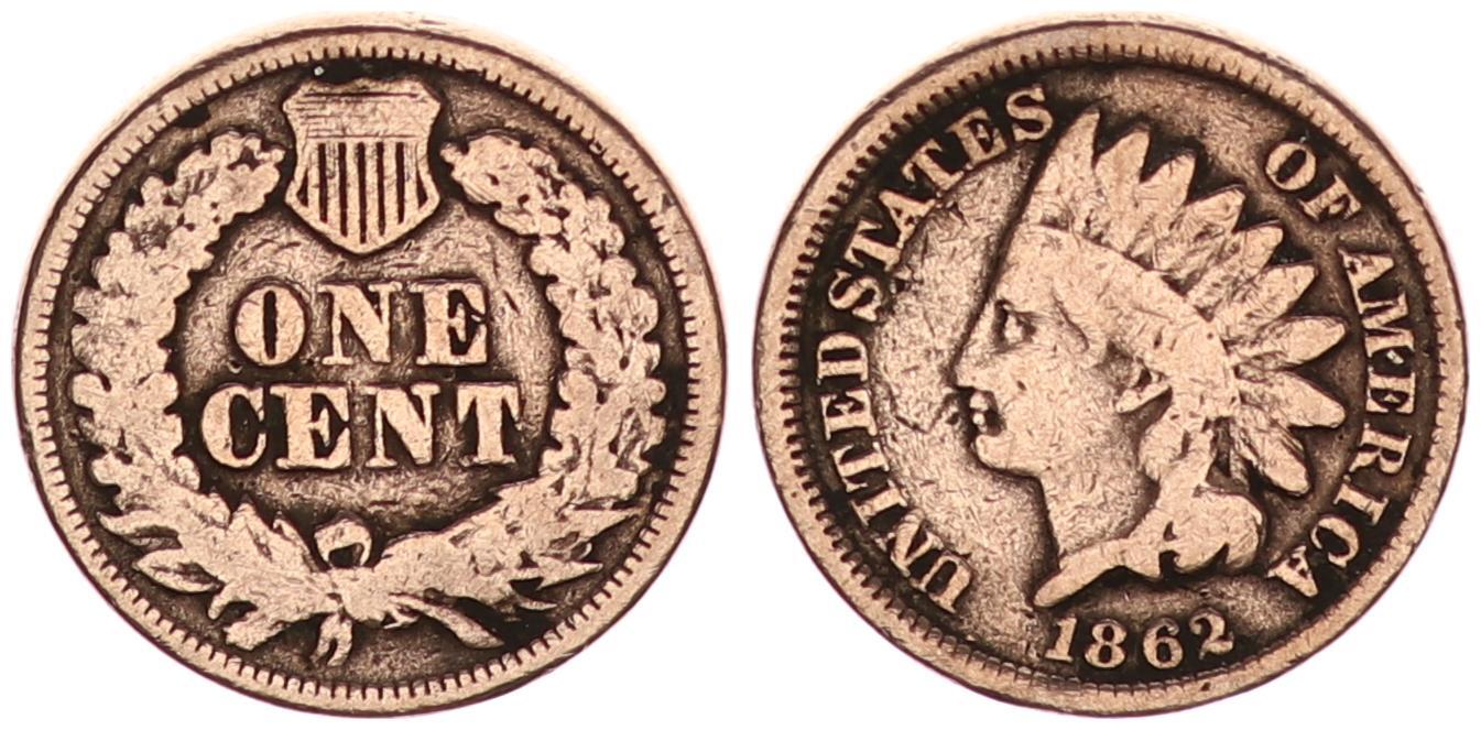 1 Cent Indian Head USA 1 Cent 1862 - Indian Head - small cent VF | MA-Shops