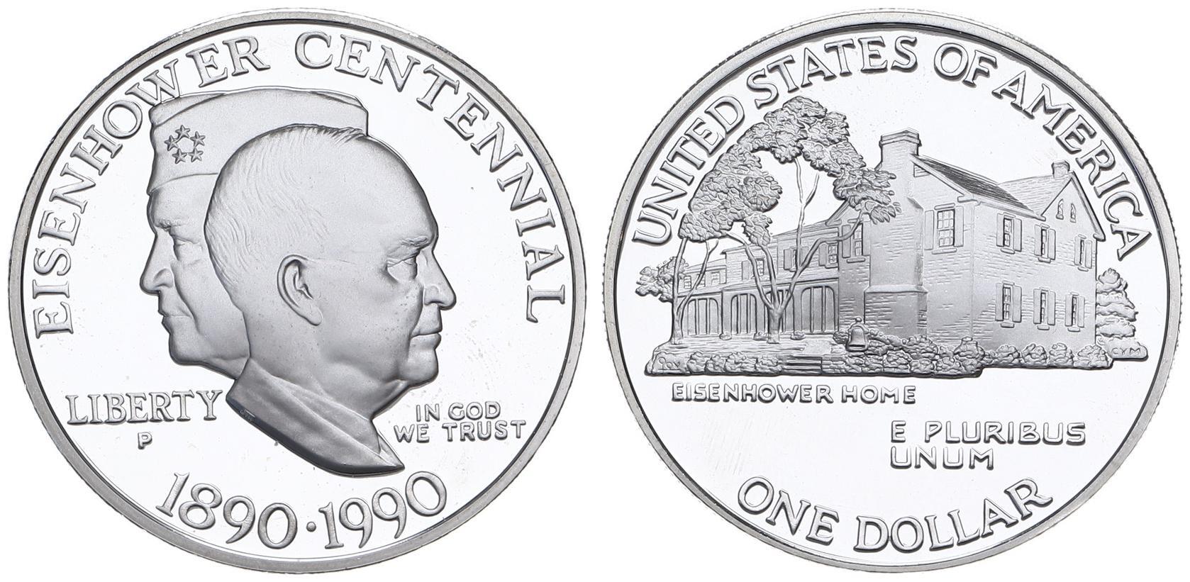 $ 1 - One Dollar 1990 USA 1 Dollar 1990 - 100. Geburtstag von Dwight D ...