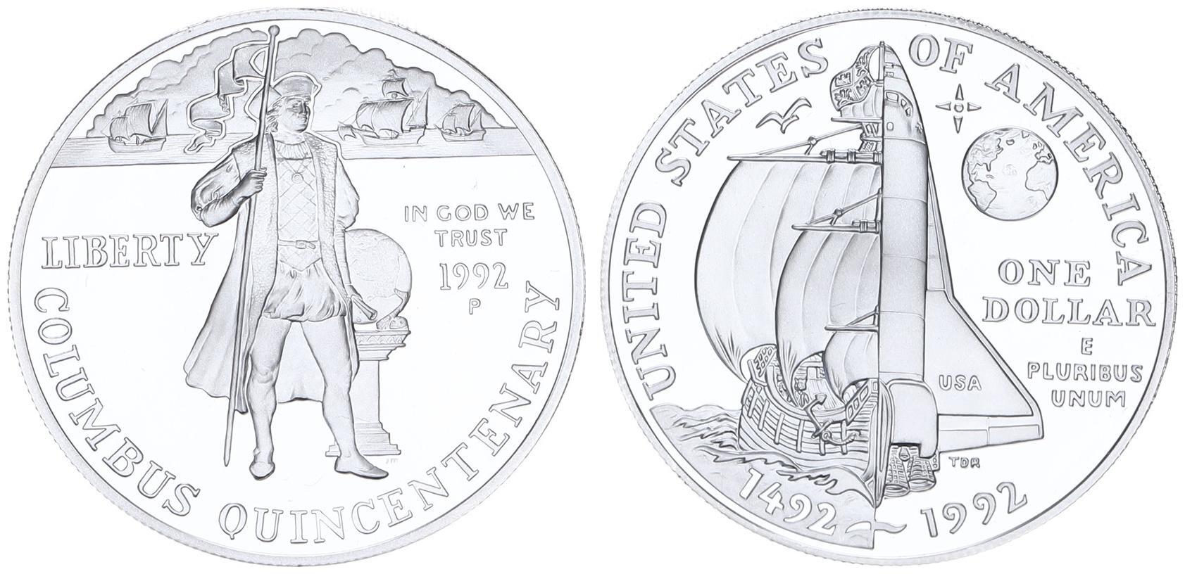  1 One Dollar USA 1 Dollar 1992 Columbus Quincentenary Proof In