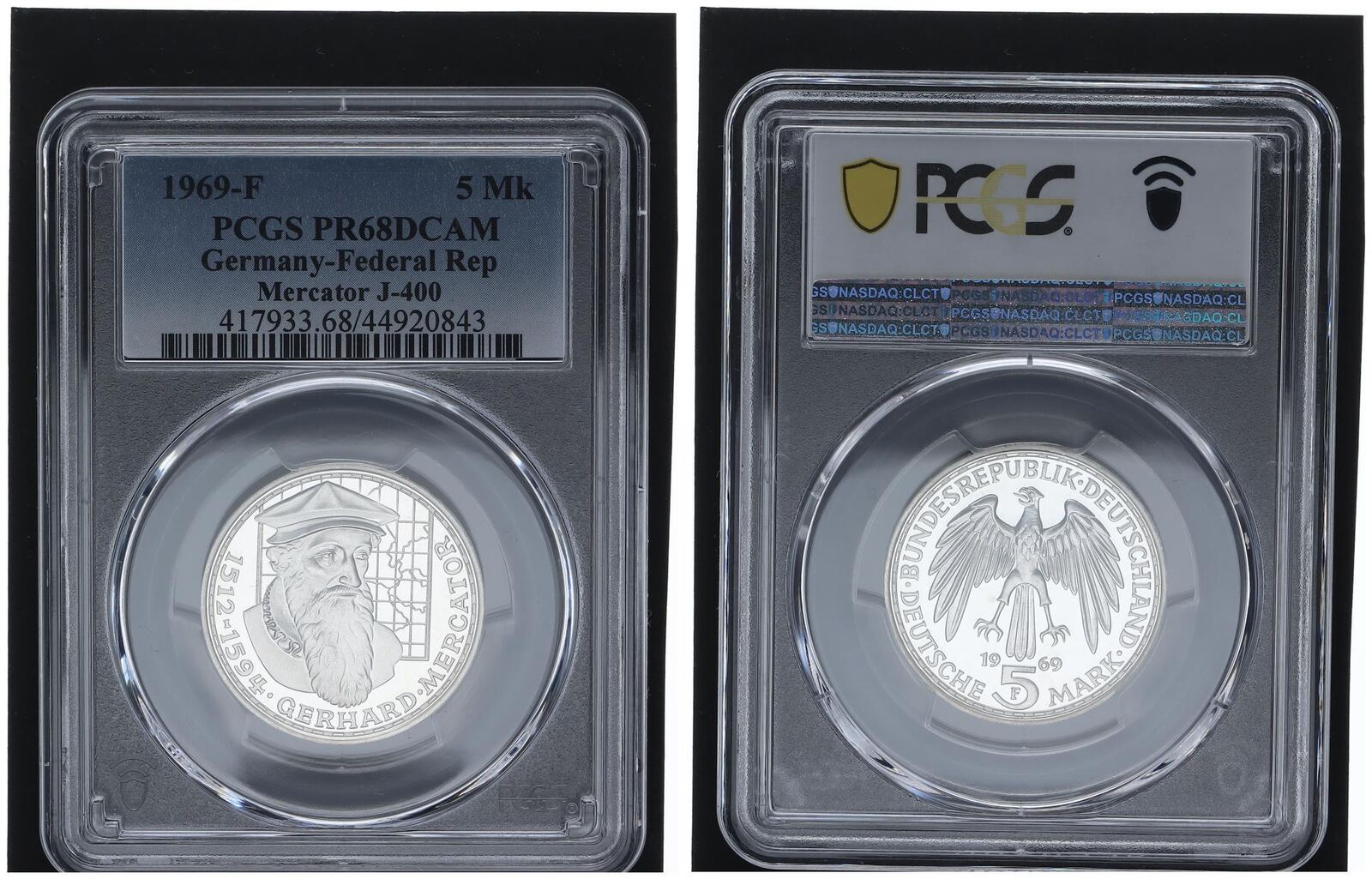 Germany-Federal Rep 1969-F 5 Mark 1969 F Gerhard Mercator Polierte ...