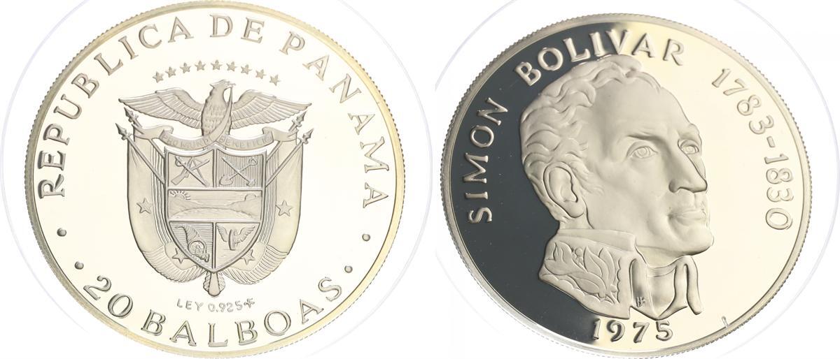 20 Balboas Silber 925, Panama 1975, 20 Balboas, Simon Bolivar, Silber ...