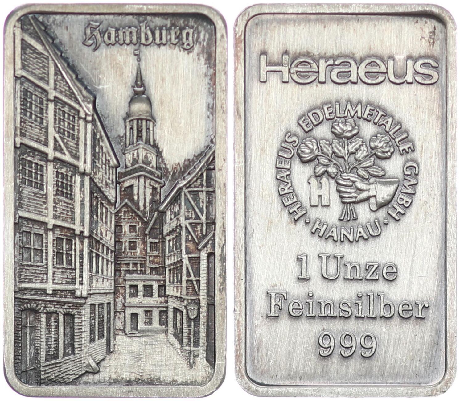 Deutschland - Heraeus - historisches Hamburg 1 Unze Silber Barren 31,1 ...