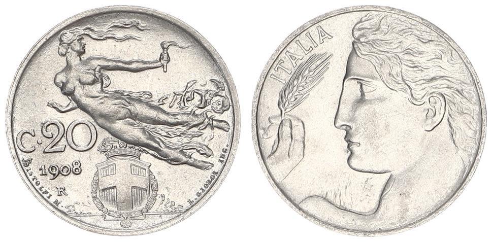 Italien Königreich 20 Centesimi 1908 CH UNC. | MA-Shops