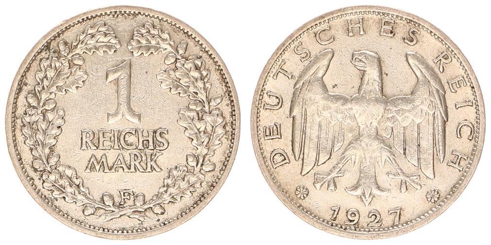 Weimarer Republik - Deutschland Weimar 1 Mark 1927 F - selten VF+ | MA ...