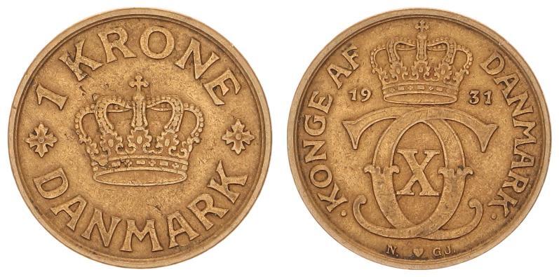 Dänemark 1 Krone 1931 ss Al/Bro VF | MA-Shops