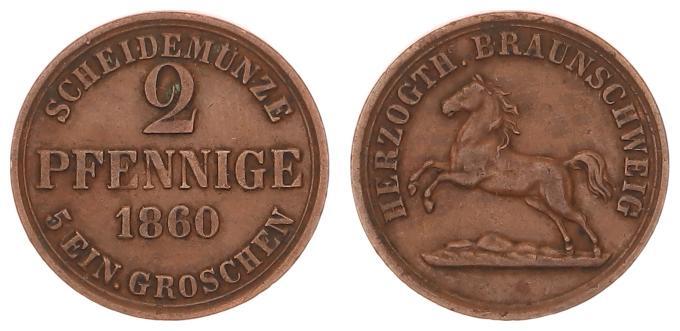 Braunschweig 2 Pfennige 1860 VF+ | MA-Shops