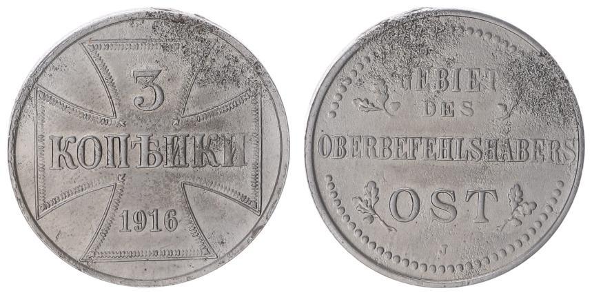 3 Kopeken Oberbefehlshaber Ost 3 Kopeke 1916 J VF,korrosionVFtellen | MA-Shops