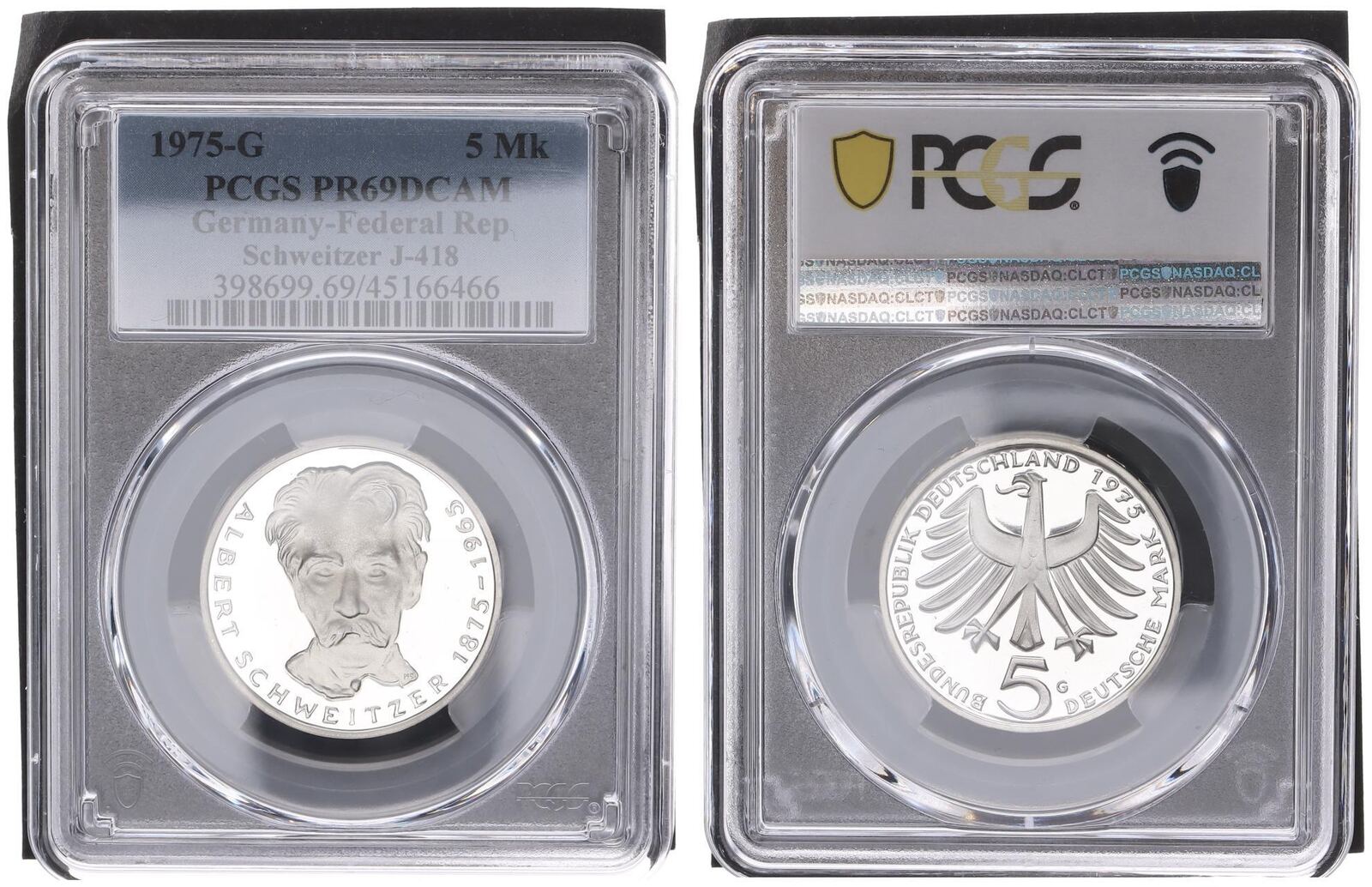 Germany-Federal Rep 5 Mark 1975-G 5 DM 1975 Albert Schweitzer Polierte ...