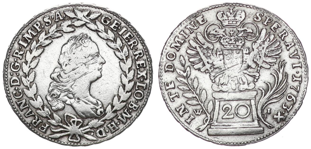 RDR Österreich Ungarn Habsburg Römisch Deutsches Reich Habsburg 20 Kreuzer 1763 - Franz I. VF ...