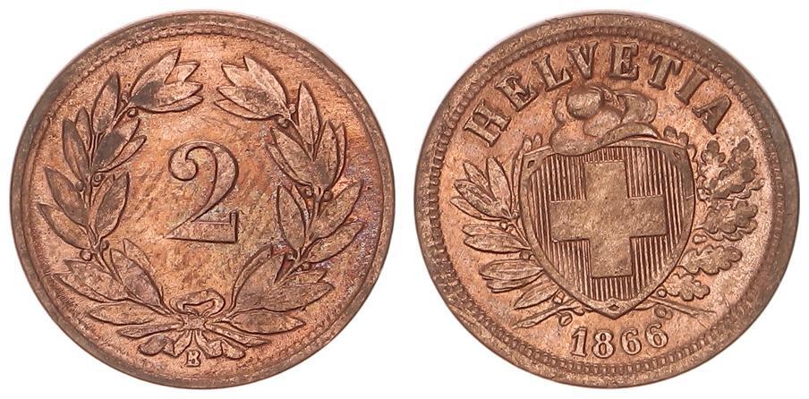 Schweiz 2 Rappen 1866 ss-vz VF-EF | MA-Shops