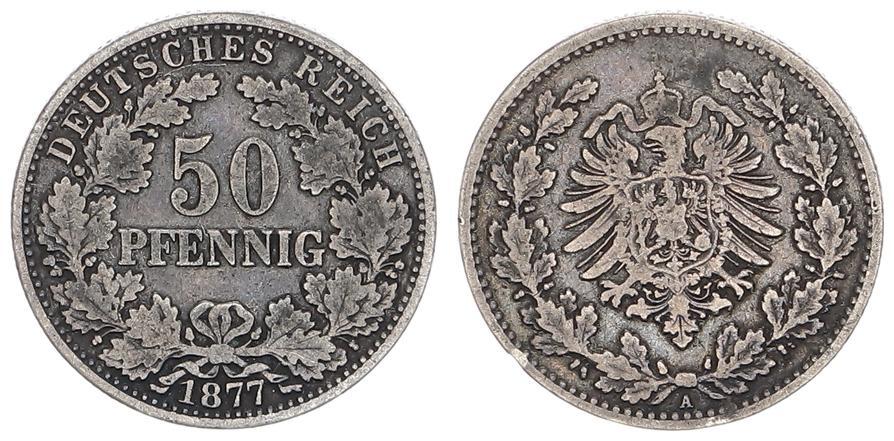 Deutsches Kaiserreich 50 Pfennig 1877 A * F-VF | MA-Shops
