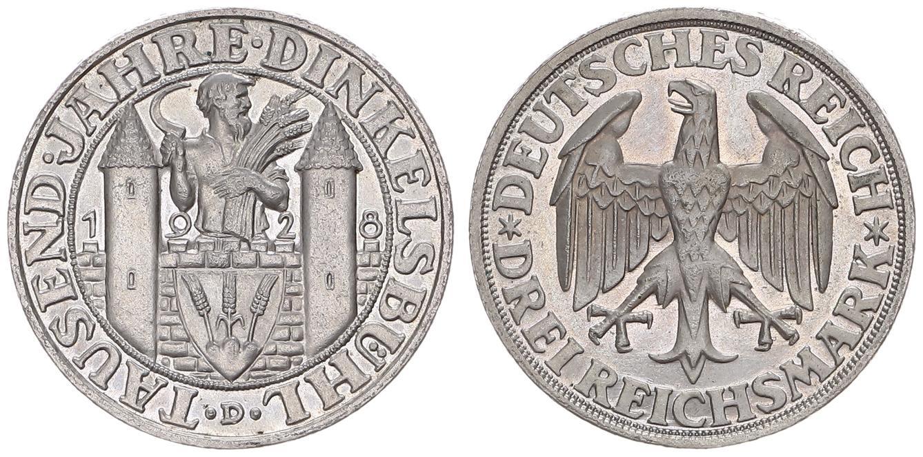Deutschland / WEIMAR WEIMAR 3 Mark J.334 1000 Jahre Dinkelsbühl 1928 D ...