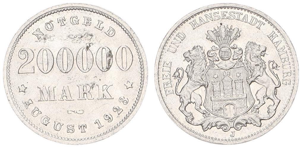 Deutschland / Hamburg 1923 J Stadt Hamburg 200 000 Mark August 1923 ...
