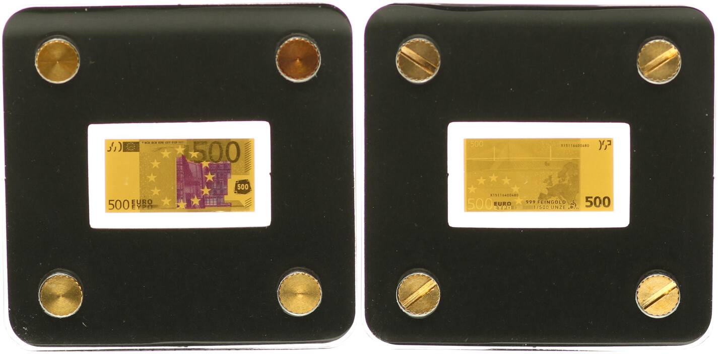 Deutschland BRD 500 € als 1/500 Unze Goldmedaille 500 € Banknote als ...