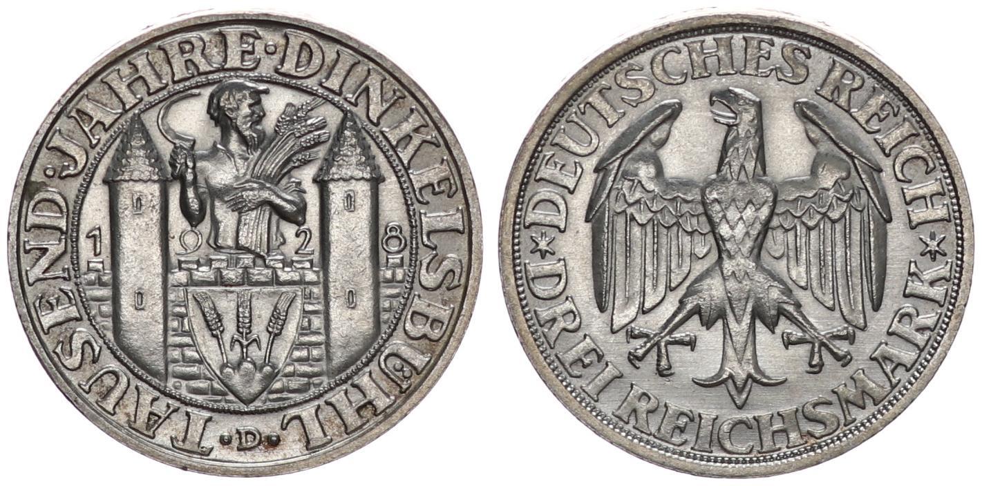 Weimarer Republik - Deutschland Weimar 3 Mark 1928 D Jahrtausendfeier ...