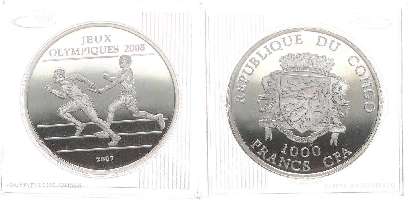 1000 Franks CFA 2003 Kongo 1.000 Francs CFA 2007 Olympiade Peking Proof ...