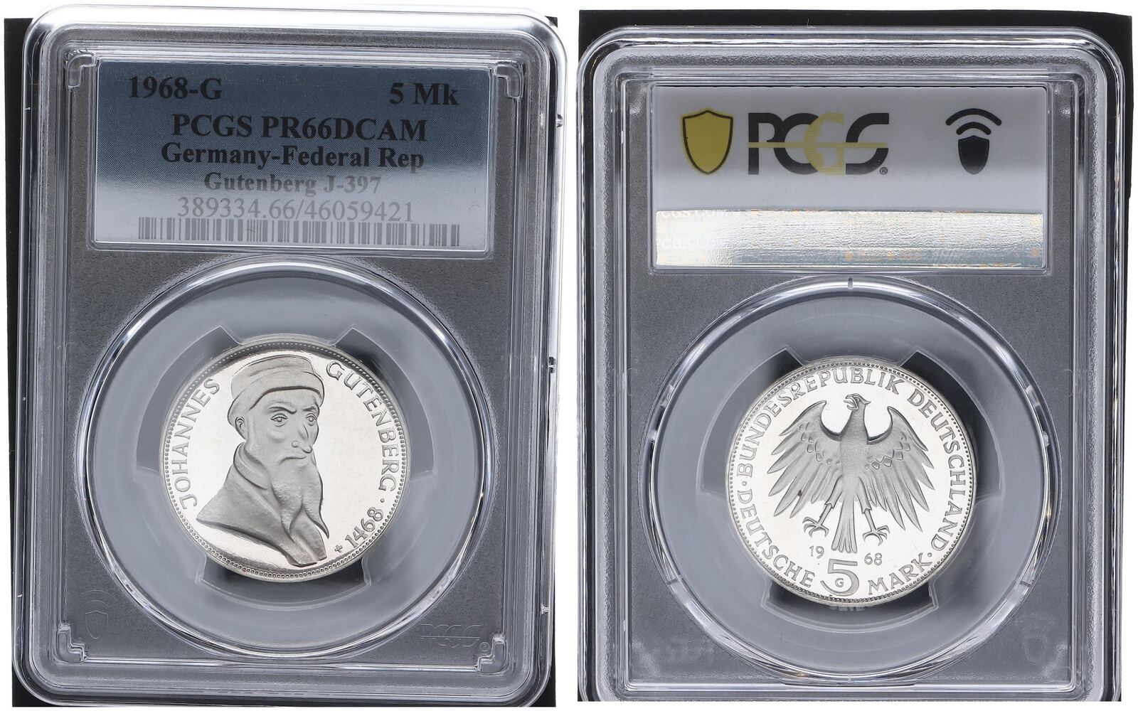 Germany-Federal Rep 1968-G 5 Mark 1968 G Gutenberg Gedenkmünze Polierte ...