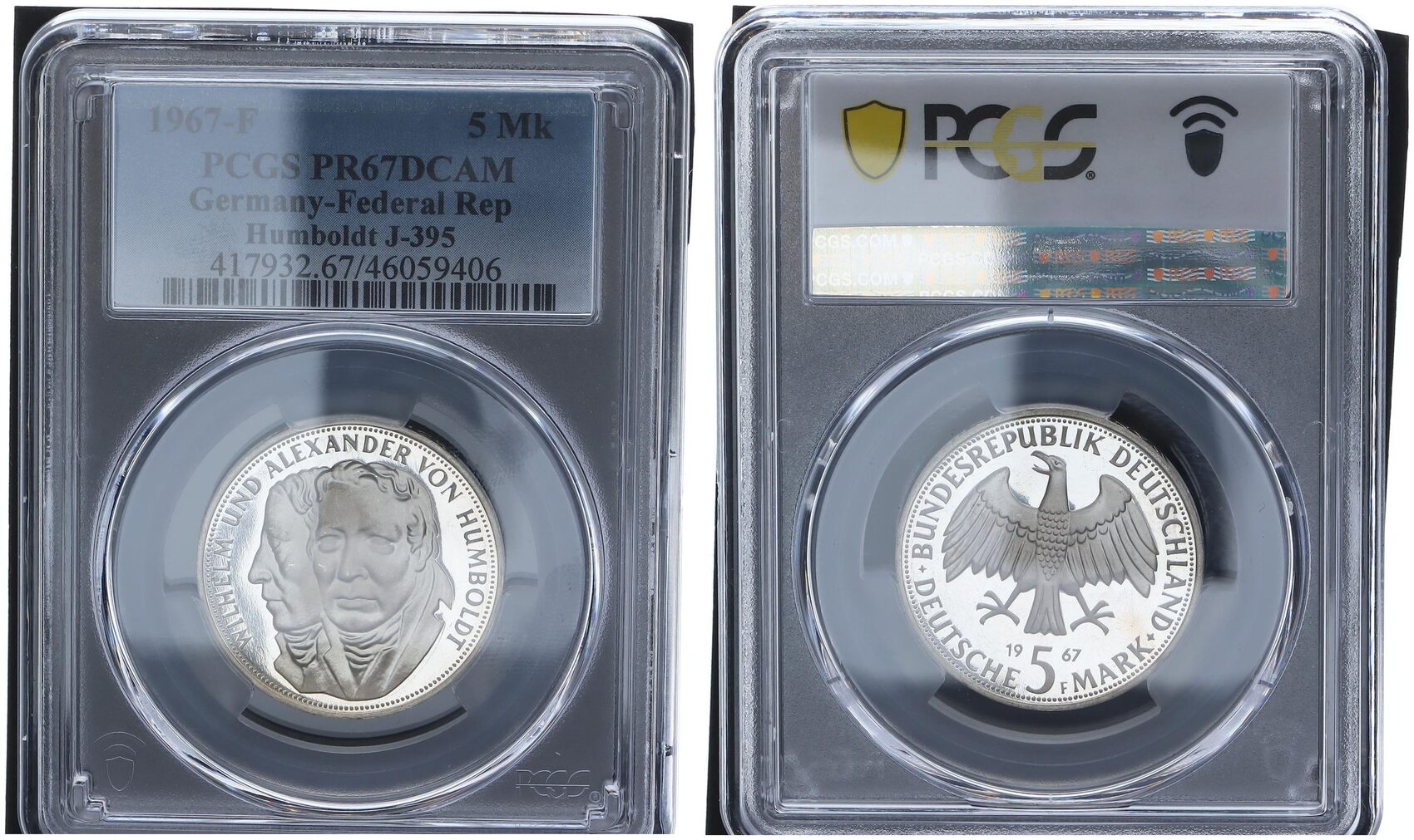 Germany-Federal Rep 1967-F 5 Mark 1967 F Humboldt Gedenkmünze PCGS ...