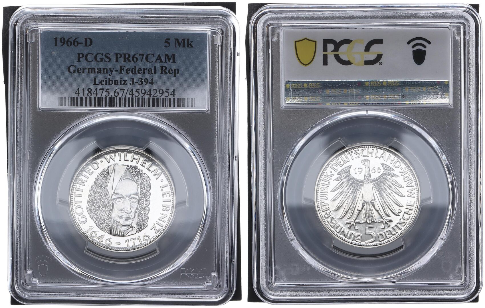 Germany-Federal Rep 1966-D 5 Mark 1966D Leibniz Gedenkmünze PCGS ...
