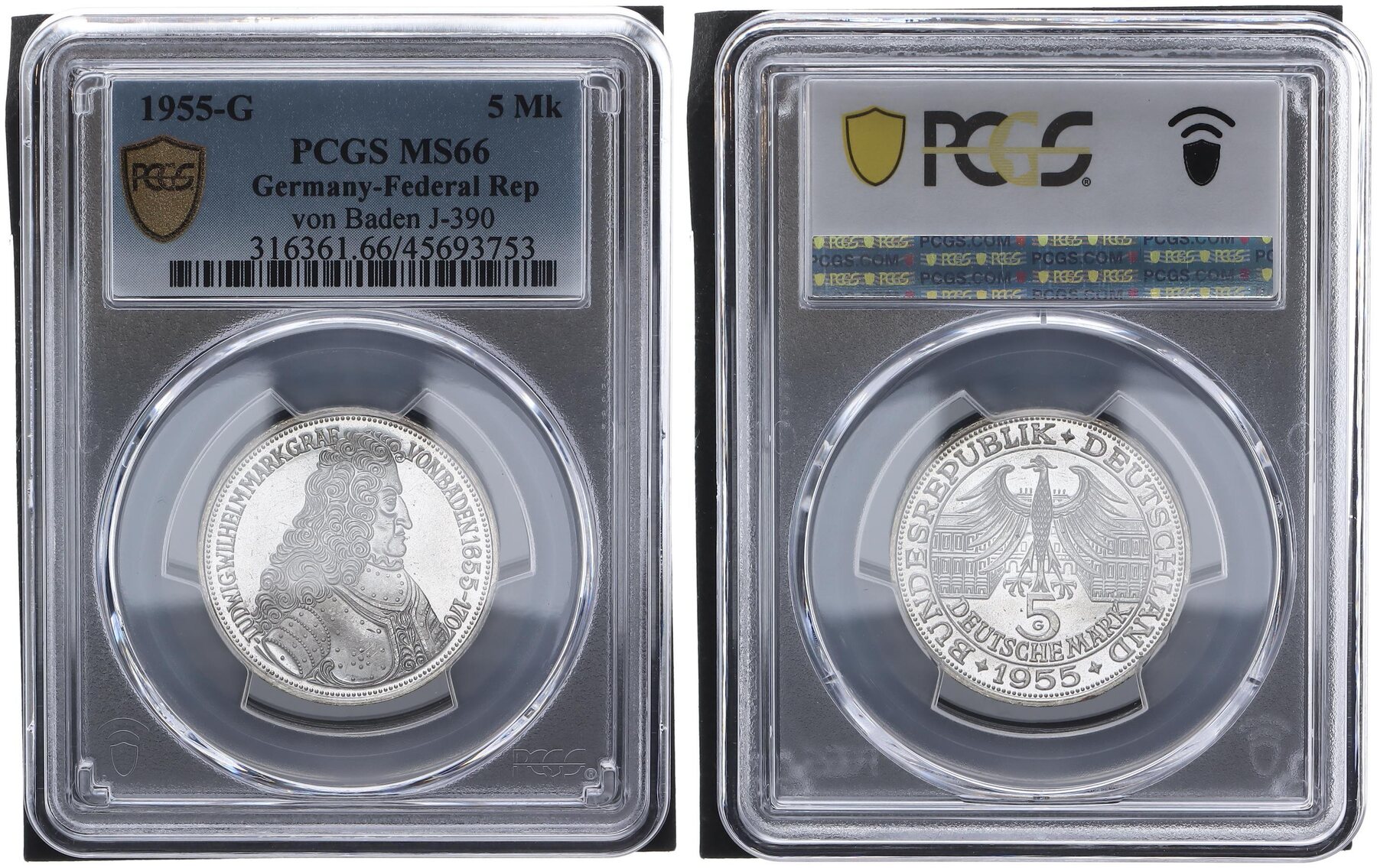 Germany-Federal Rep 1955-G Bundesrepublik Deutschland 5 Mark Markgraf ...