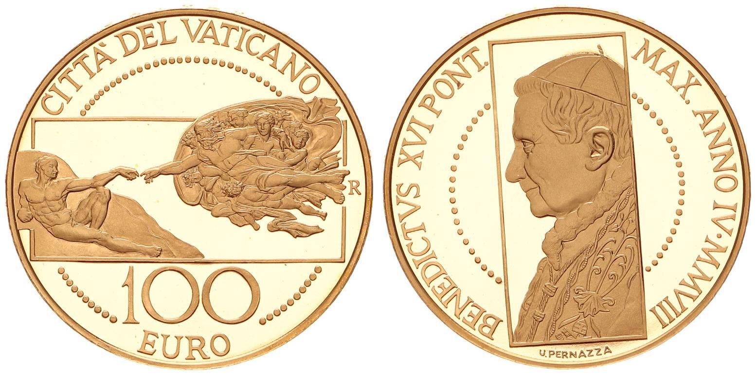 Vatikan 100 Euro 2008 Gold Papst Benedikt XVI. Die Sixtinische Kapelle ...