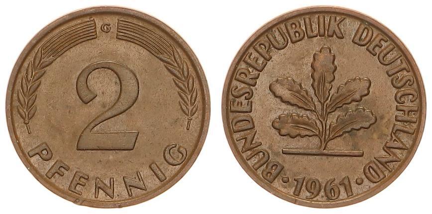 Deutschland BRD 2 Pfennig 1961 G EF | MA-Shops
