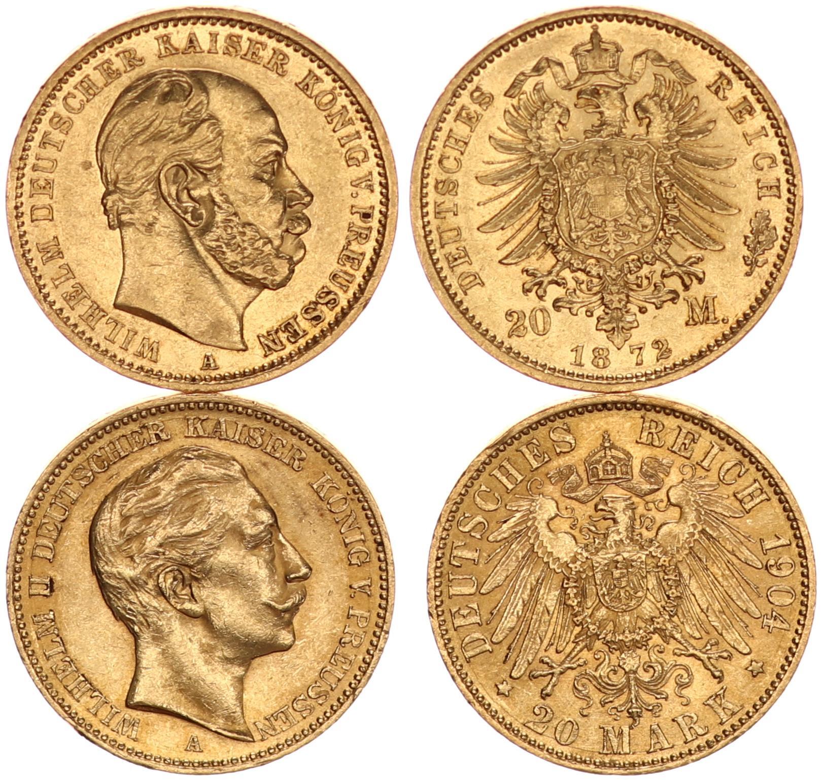 Preussen - Deutsches Kaiserreich 2x 20 Mark Gold Set 1904 und 1872 ...