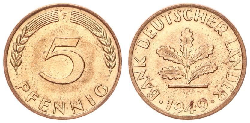Deutschland 5 Pfennig Bank Dt.Länder- 1949 F CH/GEM UNC | MA-Shops