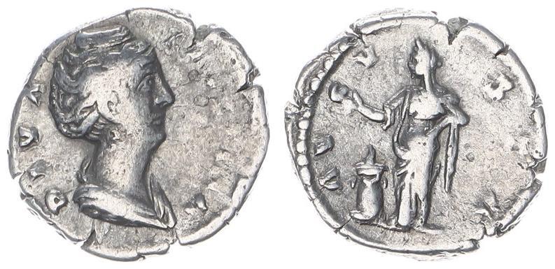 Antike / Römische Kaiserzeit + 141 Faustina Major Denar Pietas n.l. stehend, PIETAS AVG VF | MA ...