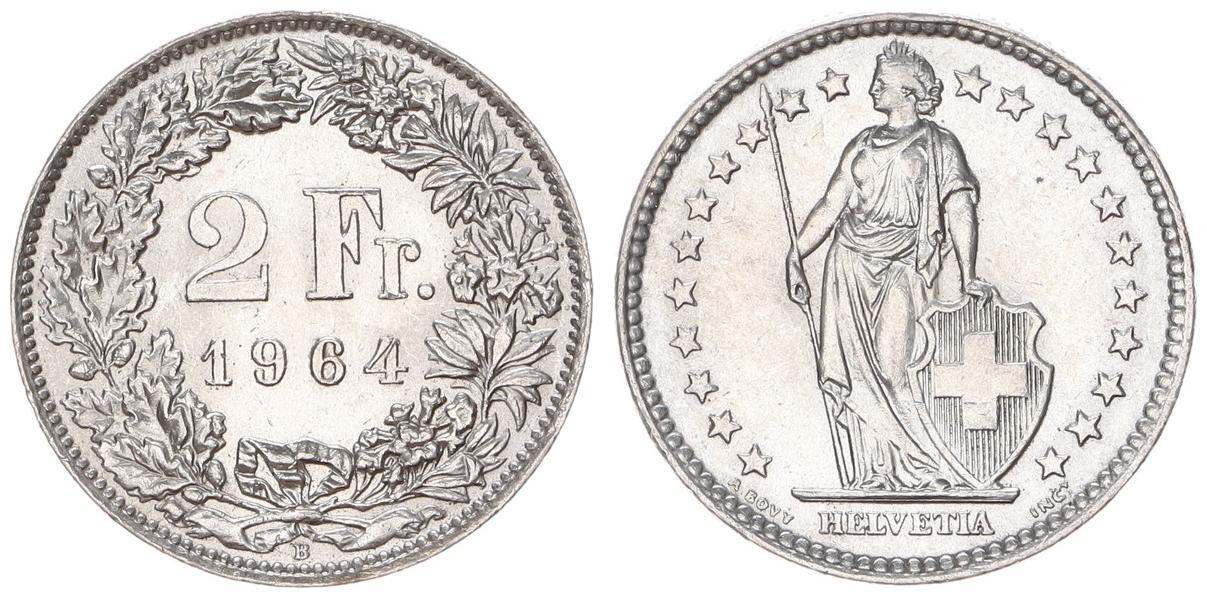 Schweiz 2 Franken Silber 1964 B CH UNC | MA-Shops