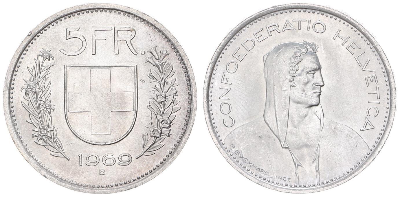 Schweiz 5 Franken Silber 1969 B CH UNC | MA-Shops
