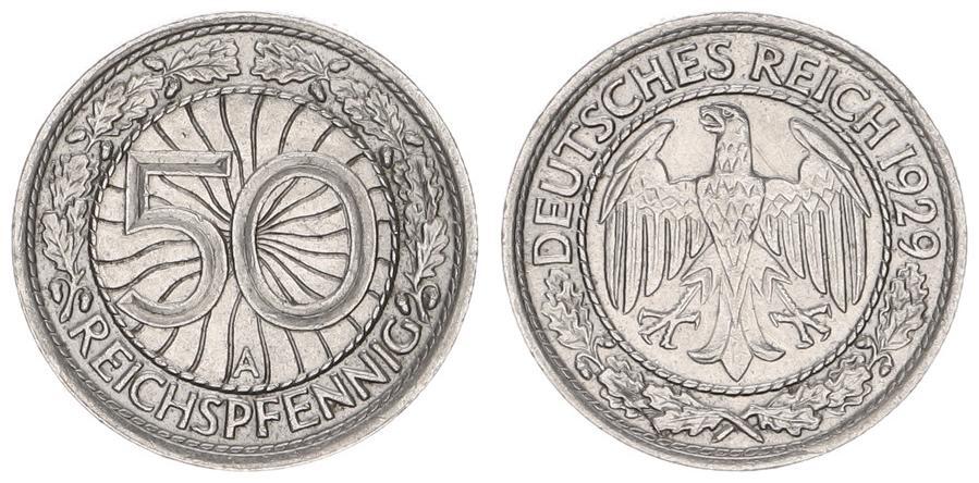 Deutschland / WEIMAR-3.Reich 3.Reich/WEIMAR 50 Pfennig 1929 A EF | MA-Shops