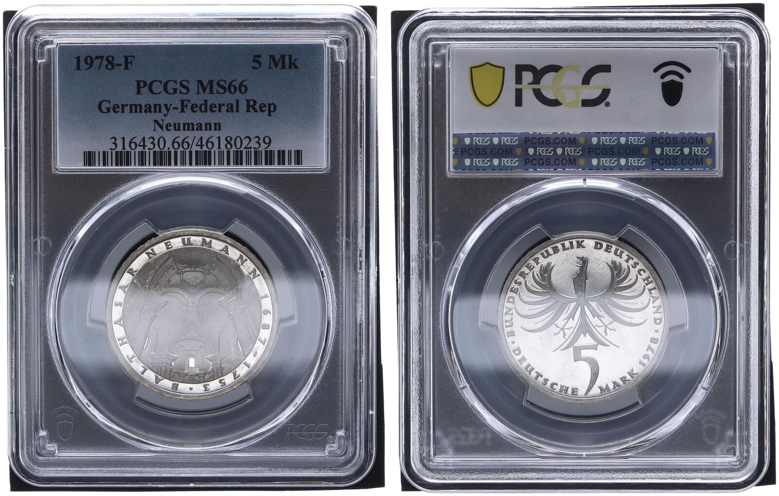 Germany-Federal Rep 5 Mark 1978-F 5 DM 1978 Balthasar Neumann PCGS ...