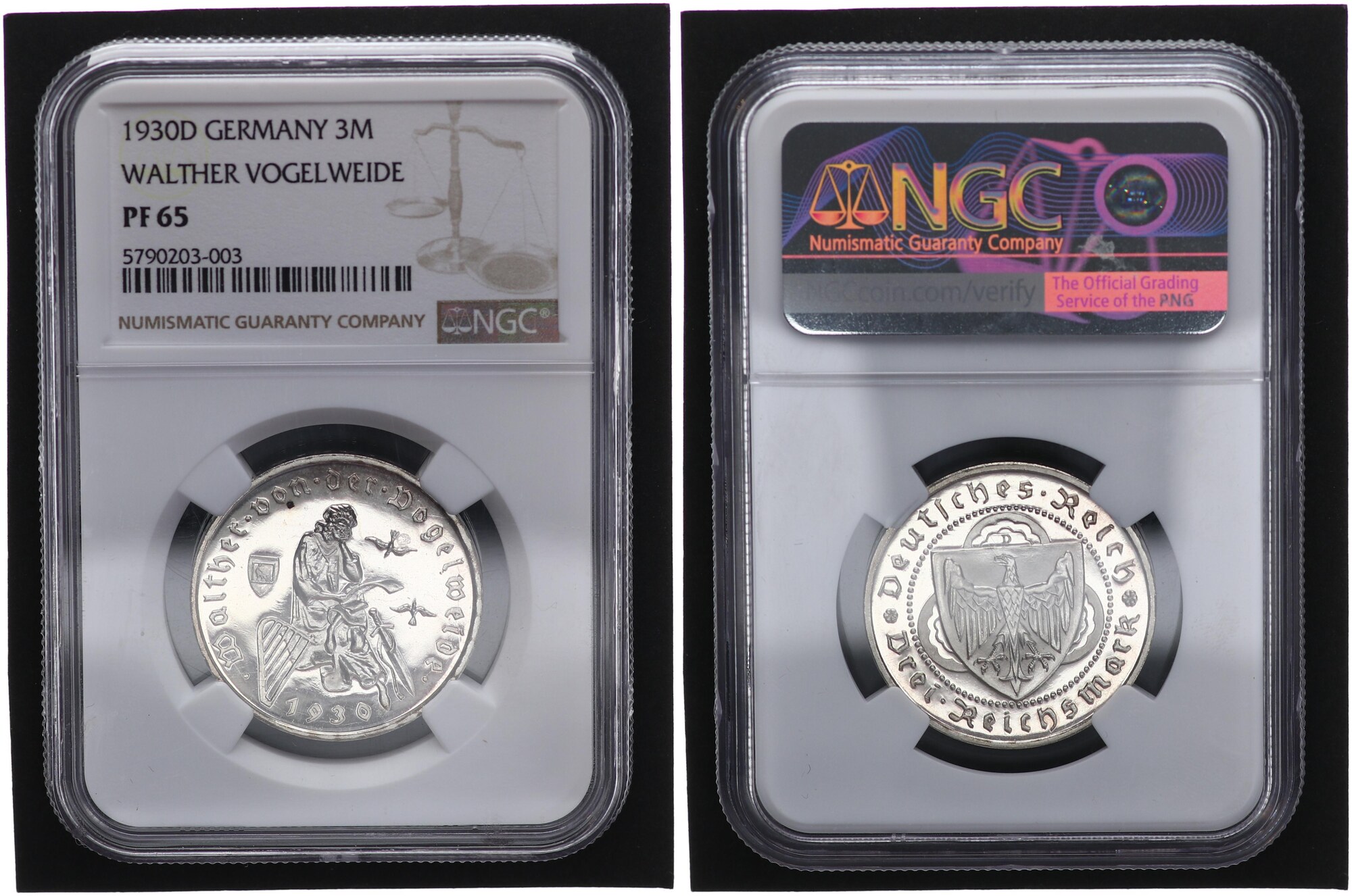 Weimarer Republik 3 Mark 1930 D Weimar - Walther von der Vogelweide NGC ...