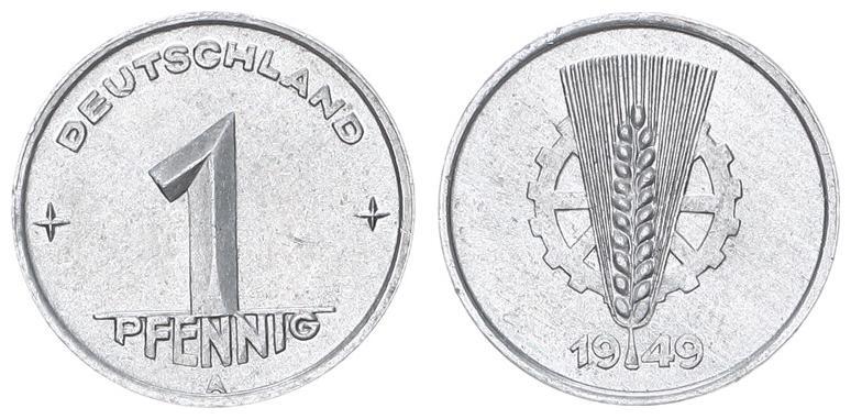 Deutschland / DDR 1 Pfennig Alu DDR 1 Pfennig 1949 A CH/GEM UNC | MA-Shops