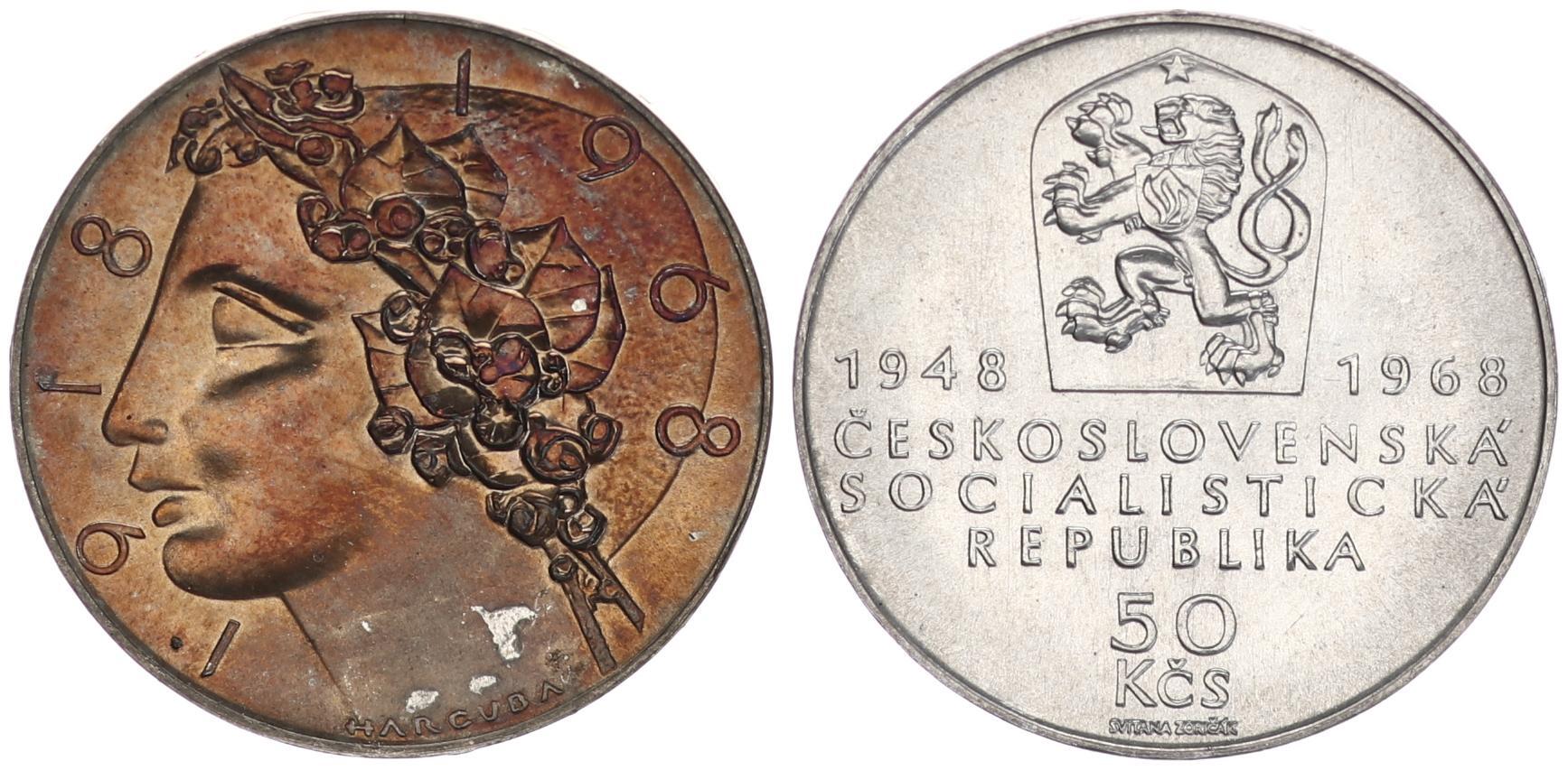 Tschechoslowakei 1968 Tschechien Slowakei - 50 Kronen 1968 - 50 Jahre Unabhängigkeit CH/GEM UNC ...