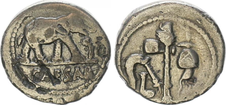 Antike / Republik/ Cäsar Denar 100-44 v.Chr. C. Julius Caesar, Elefant ...
