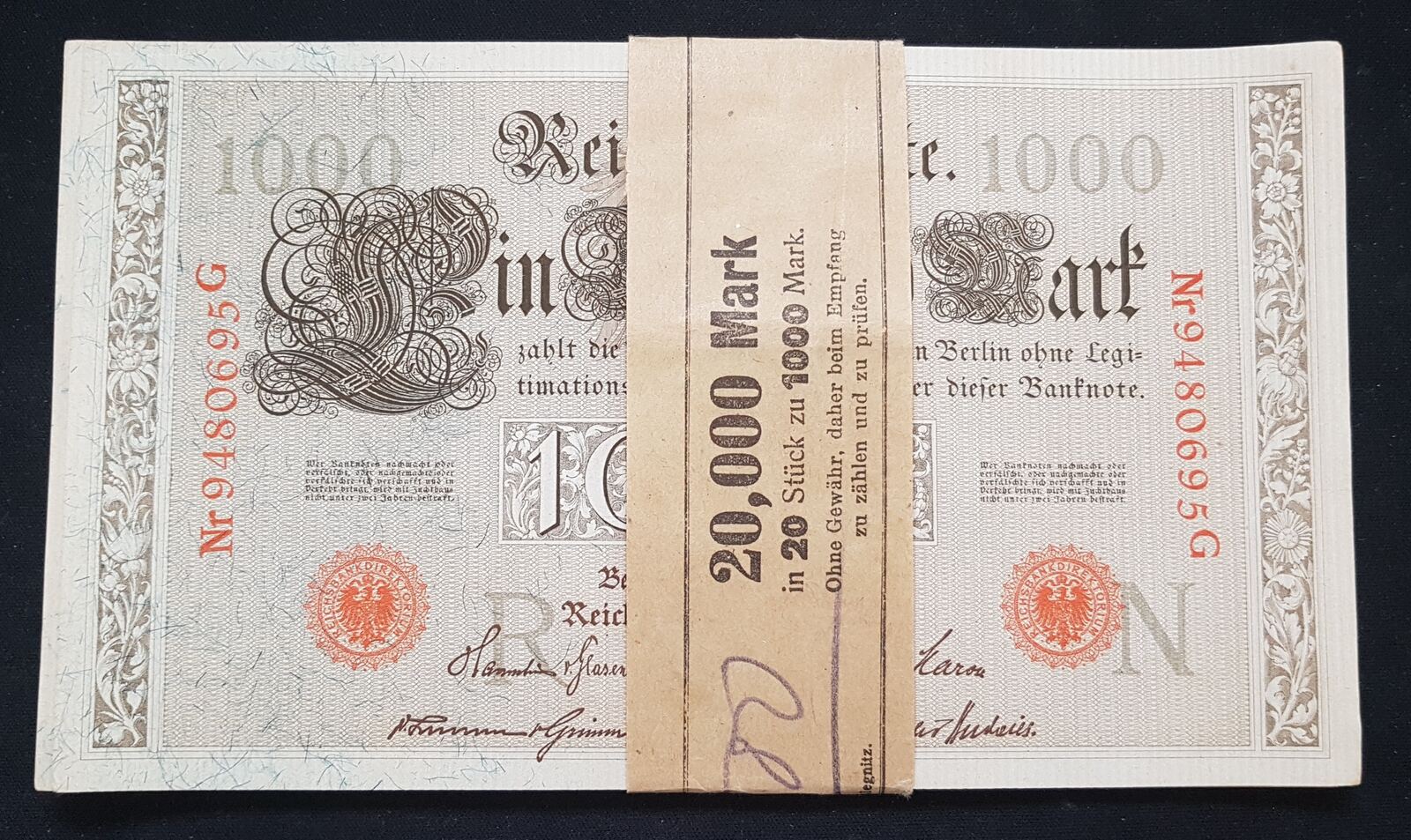 Deutschland Lot 1910 20 Stück 1000 Mark in Originalbanderole unc. | MA-Shops