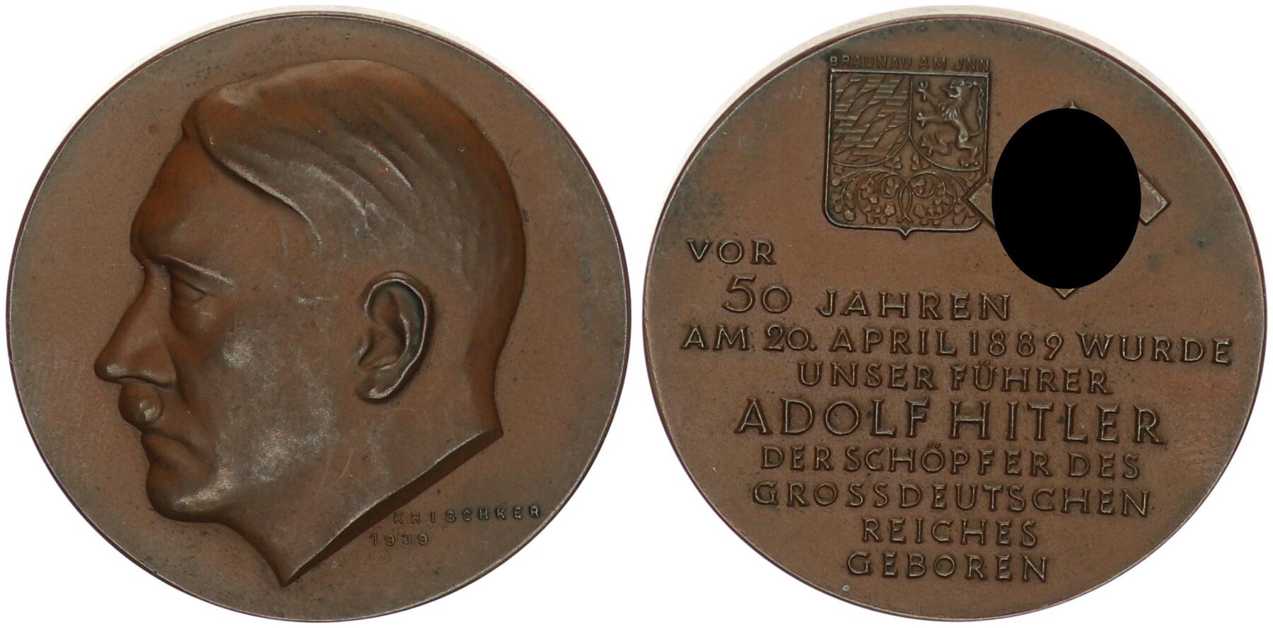 3.Reich Medaille 1939 Vor 50 Jahren am 20 April 1889 Geburt Hitler EF ...