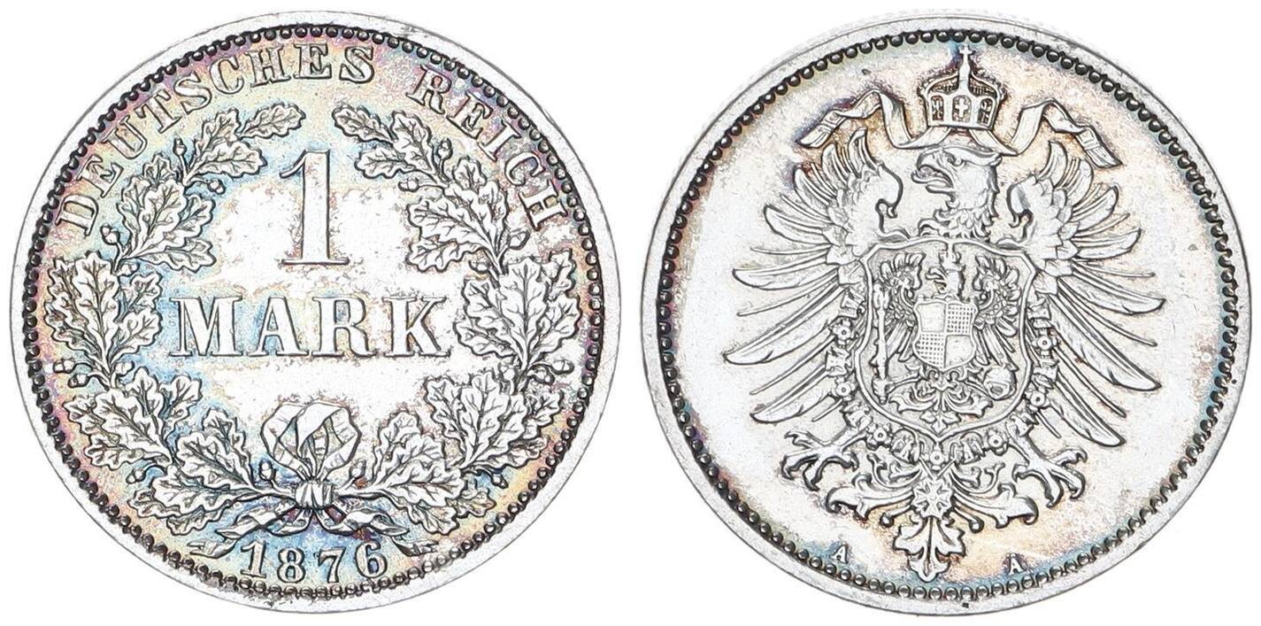 Deutsches Kaiserreich 1 Mark 1 Reichsmark 1876 A - Silber kleiner Adler ...