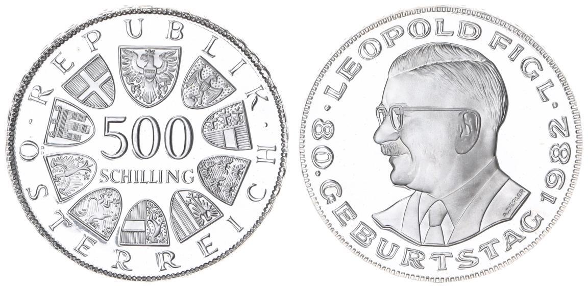 1982 Österreich 500 Schilling - 80.Geburtstag Leopold Figl Proof (proof ...