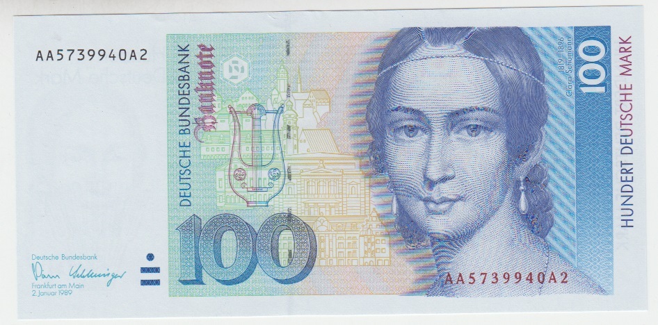 Deutschland 100 DM Banknote 1989, Clara Schumann GEM UNC | MA-Shops