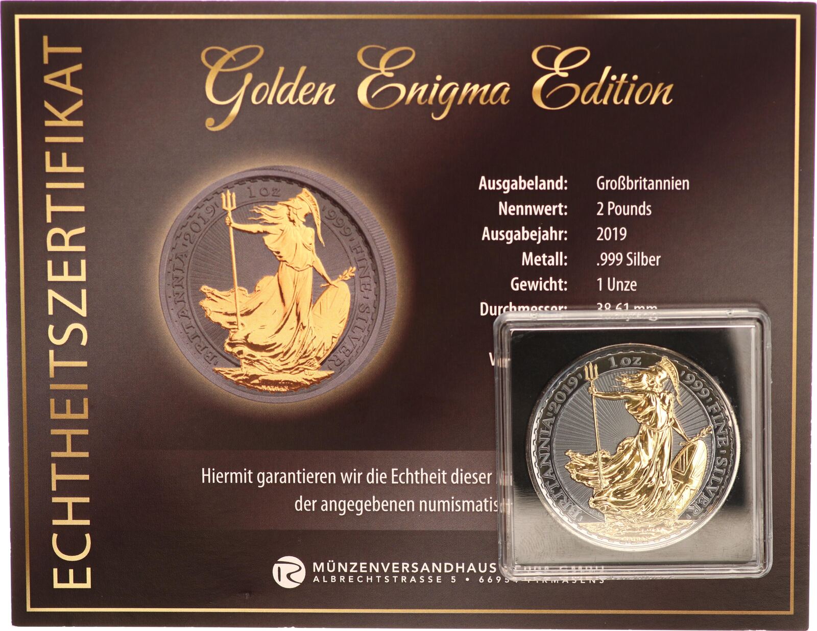 England 2 Pounds 2019 Britannia 1 Unze Silber Black Ruthenium und 24 ...