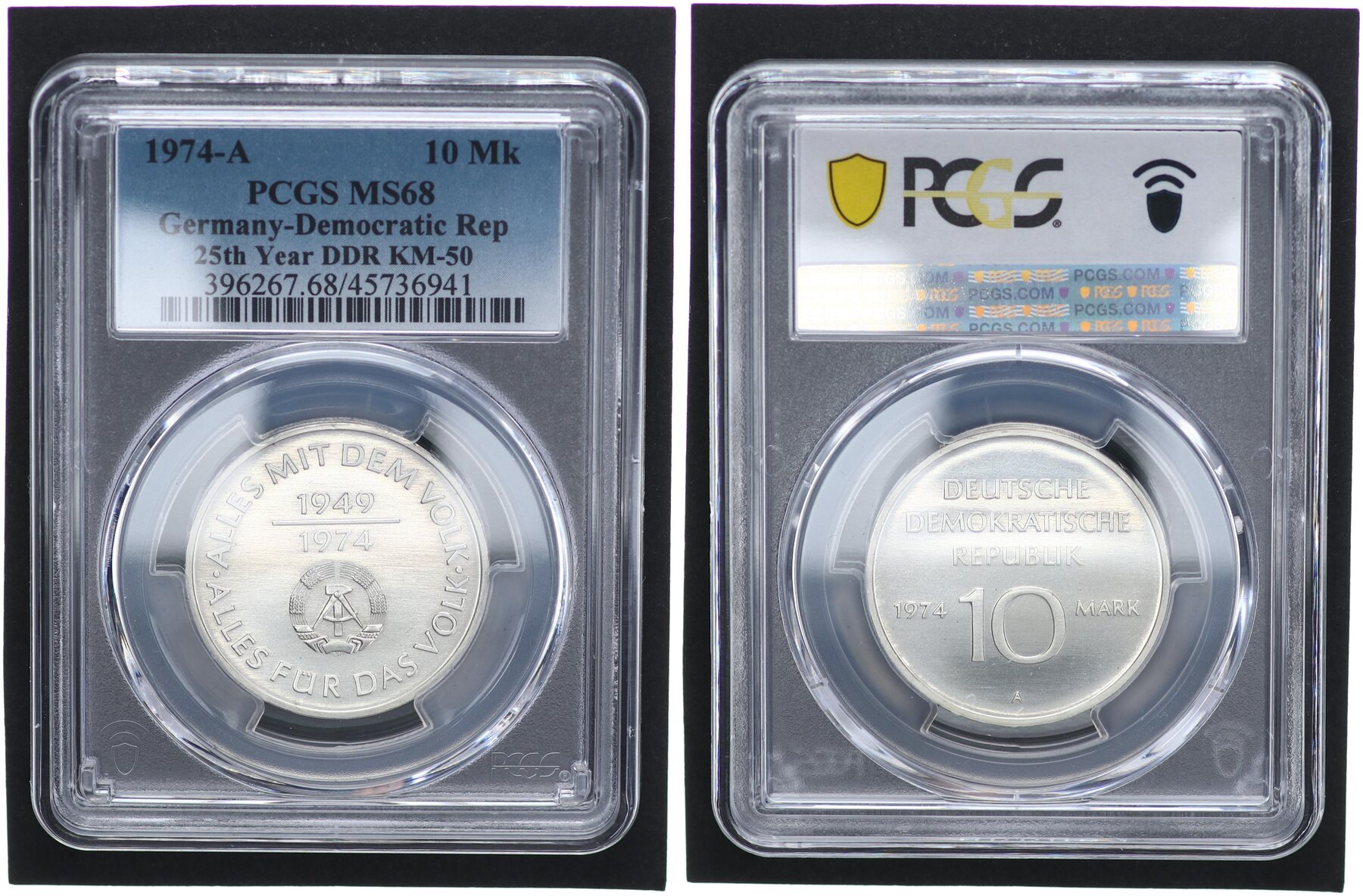 Deutschland - DDR 10 Mark Probe in Silber 1974 A 25 Jahre DDR alles mit ...