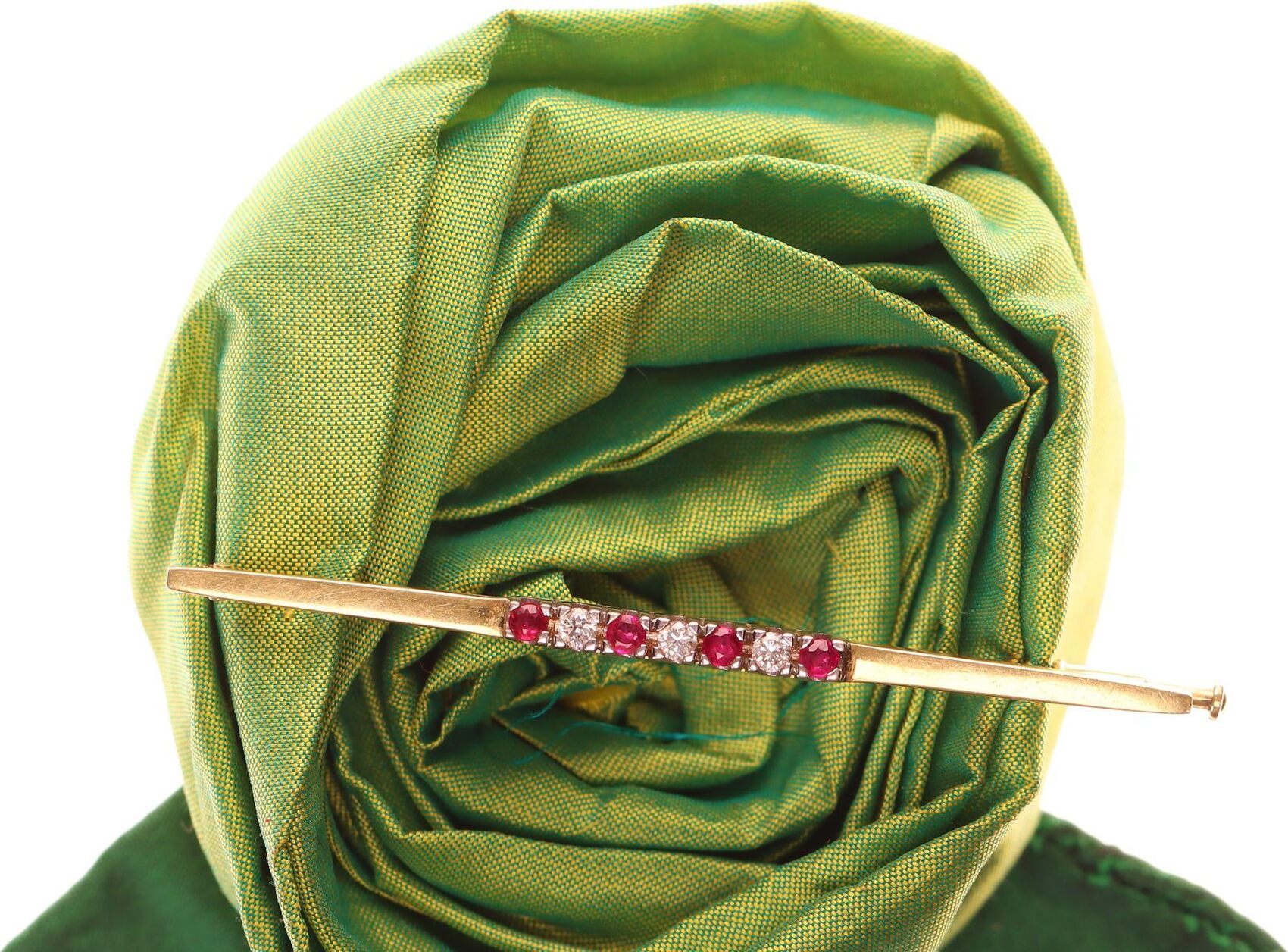 Brosche, Gold 585 mit Rubinen und Diamanten, 5,26g, ca. 6,5cm lang | MA ...