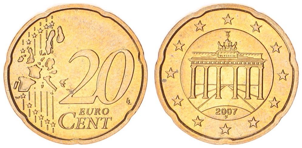 Deutschland 20 Cent Fehlprägung Fehlprägung: 20 Cent 2007 F mit alter ...