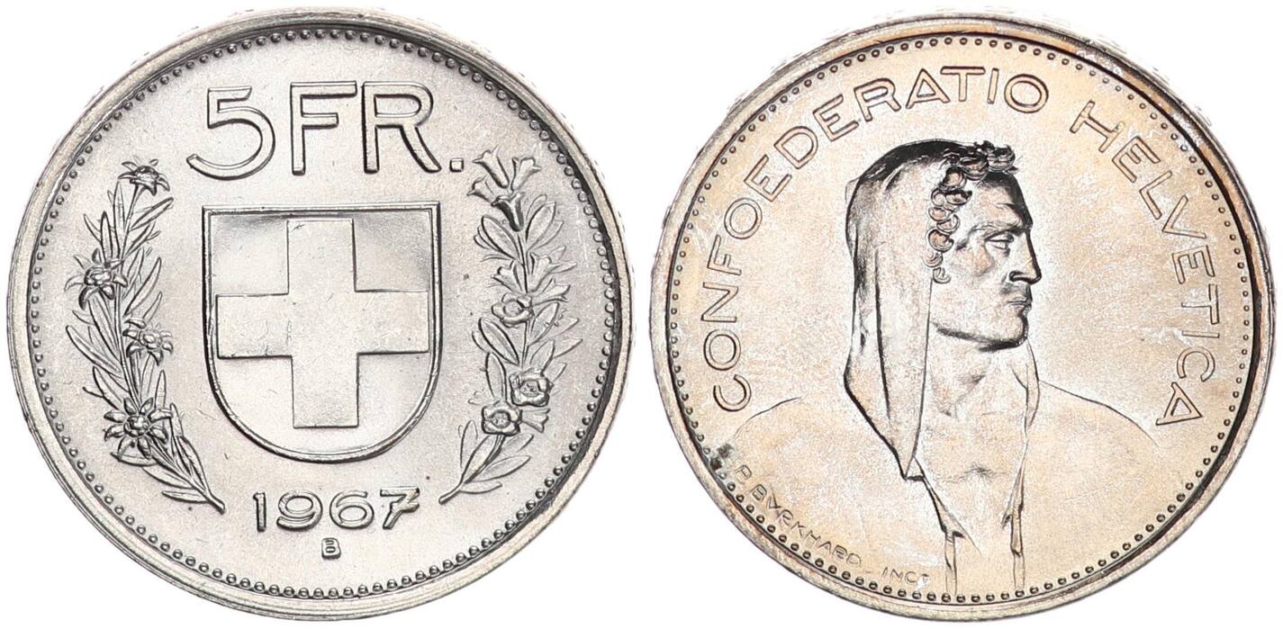 Schweiz 5 Franken Silber 1967 B CH UNC | MA-Shops